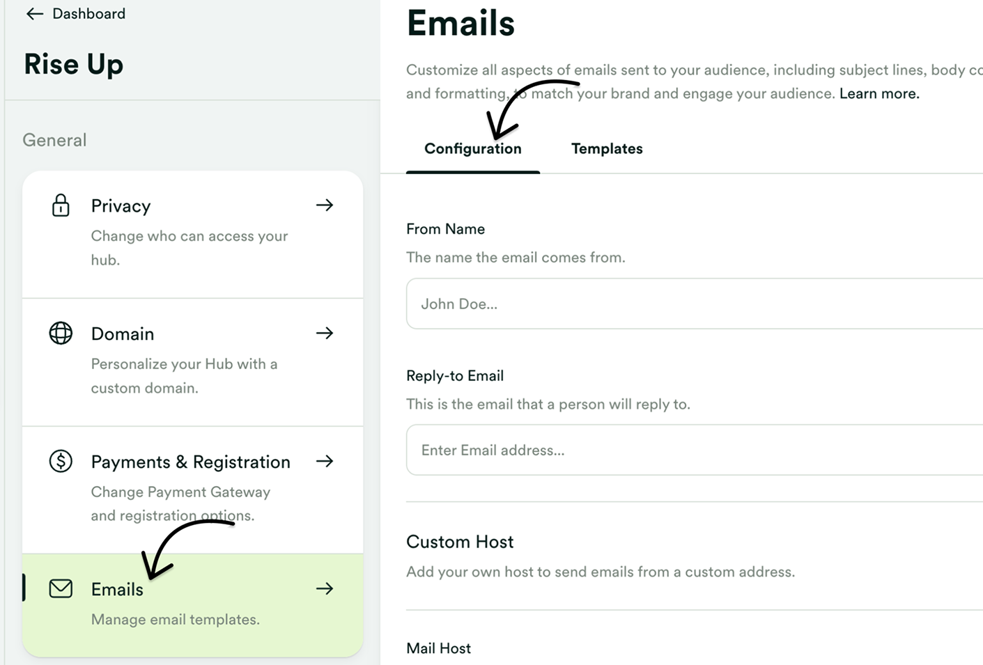 Use a custom host for your Hub emails