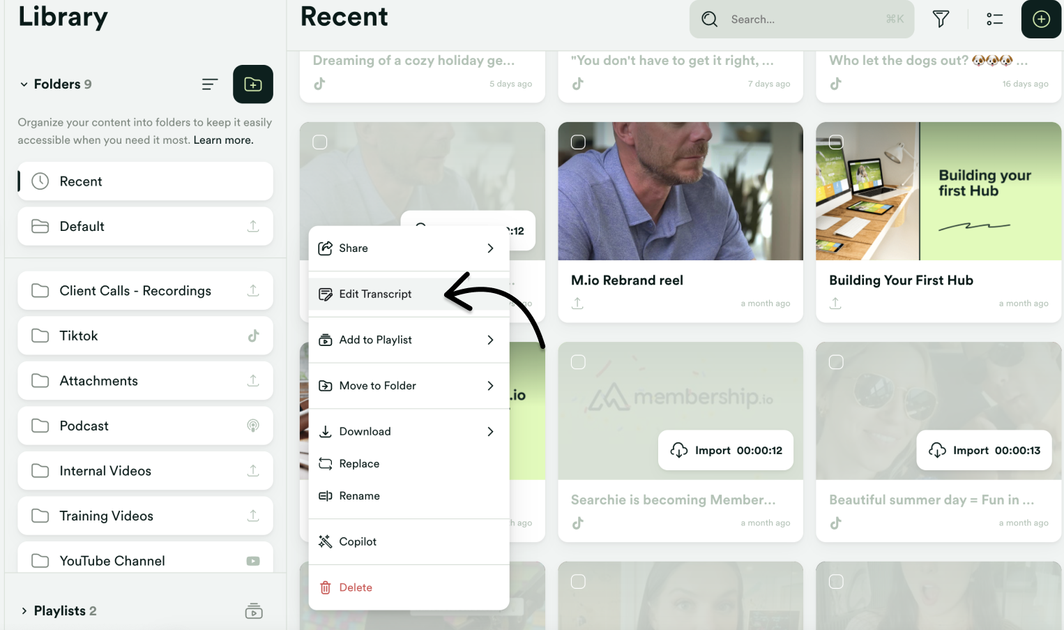 Edit the timing of your transcriptions