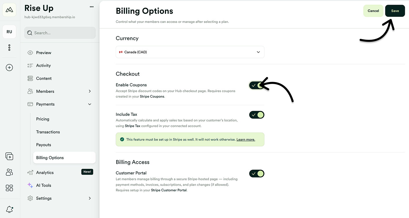 Allow coupons on your payment page