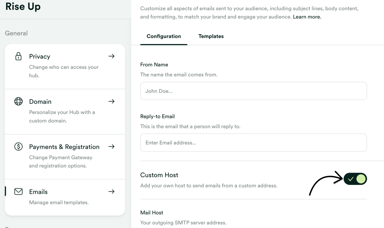 Use a custom host for your Hub emails