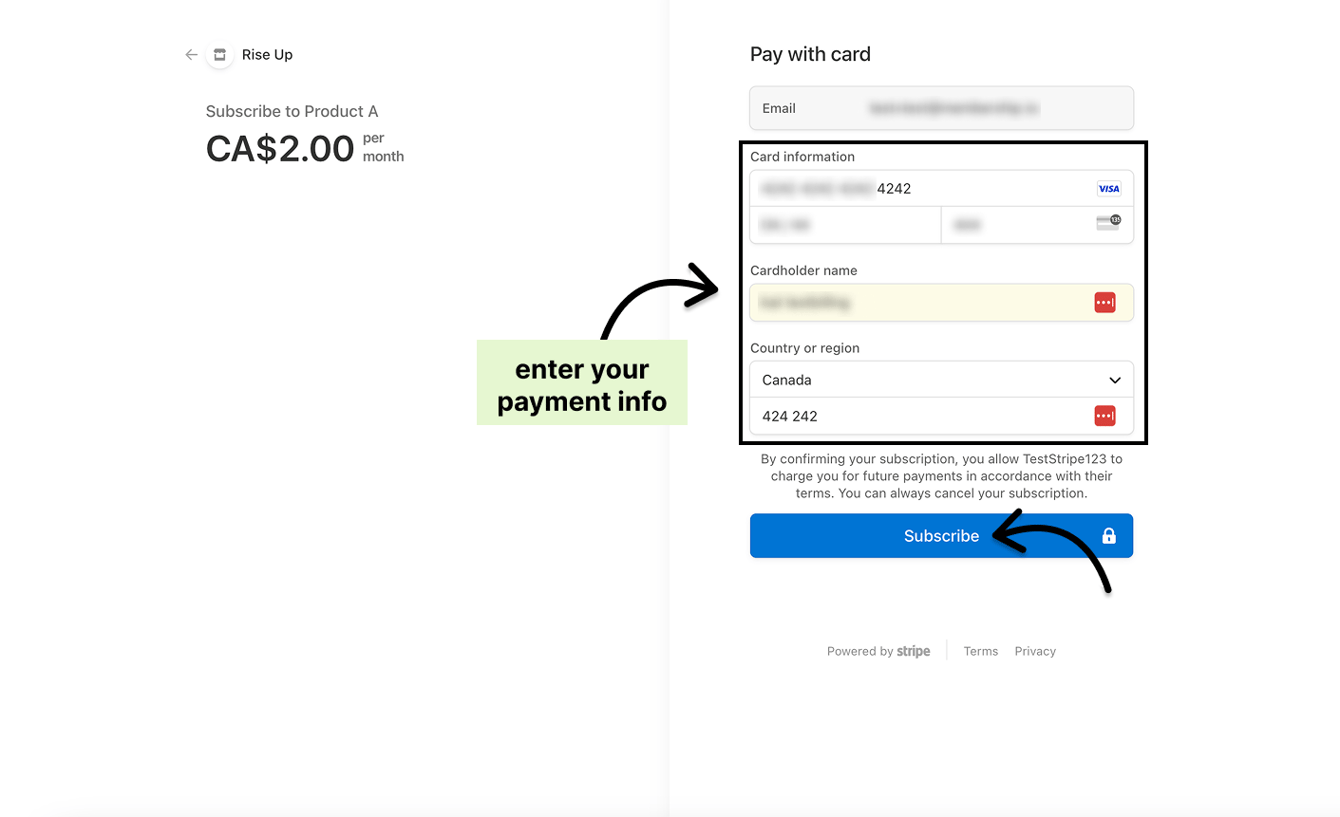 Preview the payment process used by your Hub members