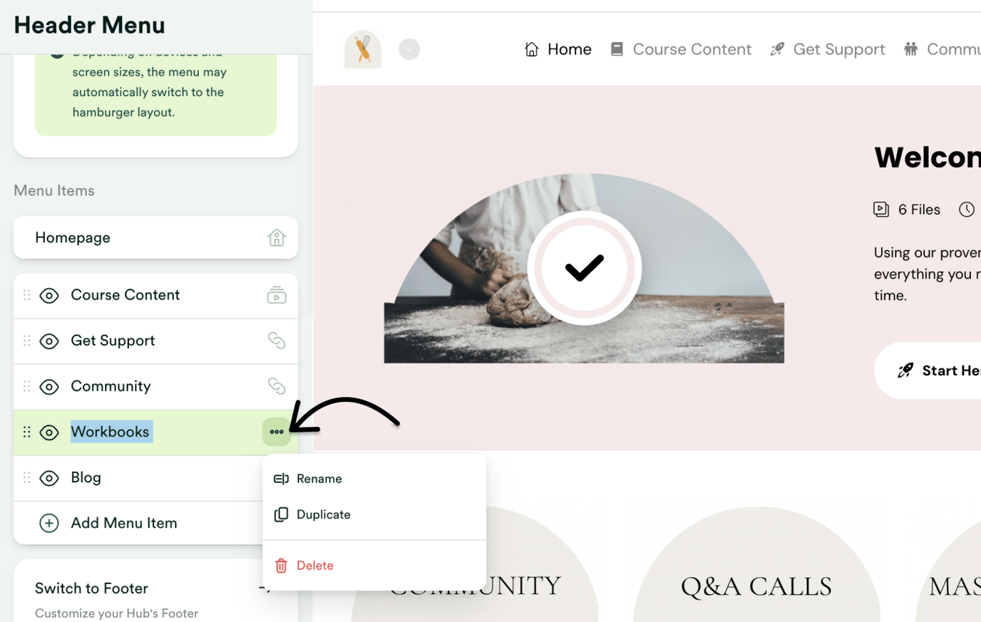 Edit your Hub menu items