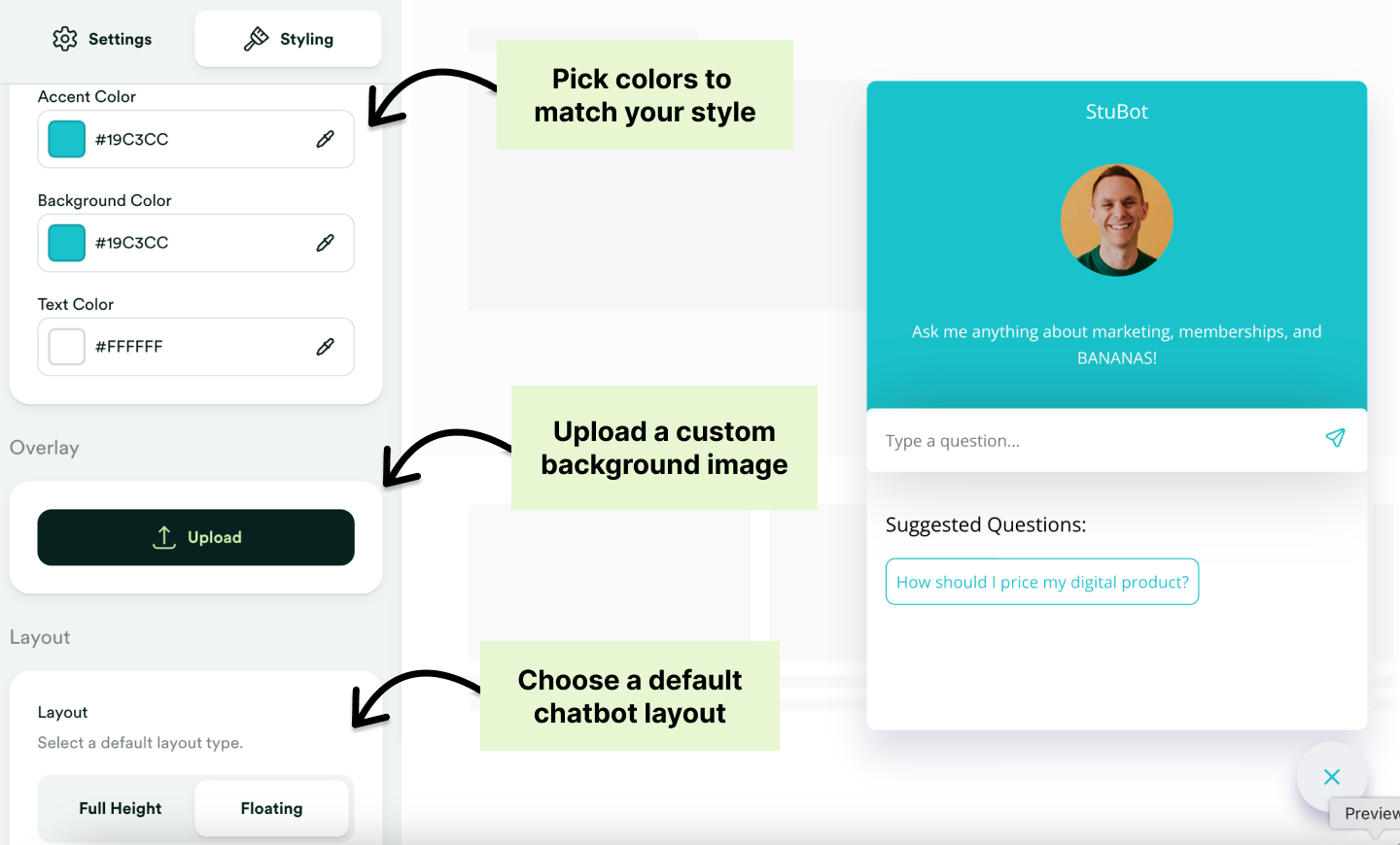 Create an AI chatbot trained on your content