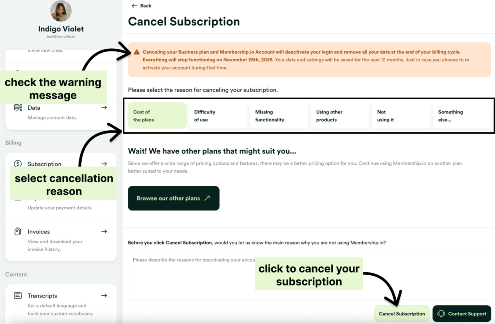 Canceling your Membership.io subscription